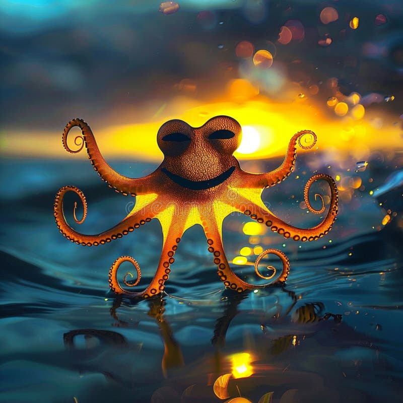 Smiley Face Swimming with Octopus in the Ocean Stock Illustration ...