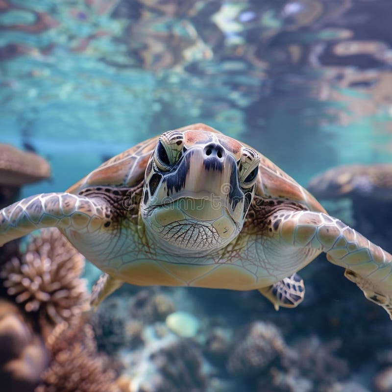 Smiley Face Swimming with Sea Turtle Stock Illustration - Illustration ...