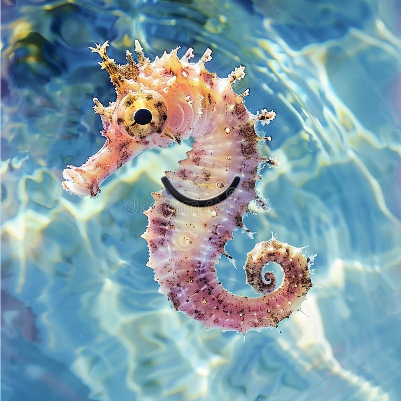 Smiley Face Swimming with Seahorse in Ocean Currents Stock Illustration ...