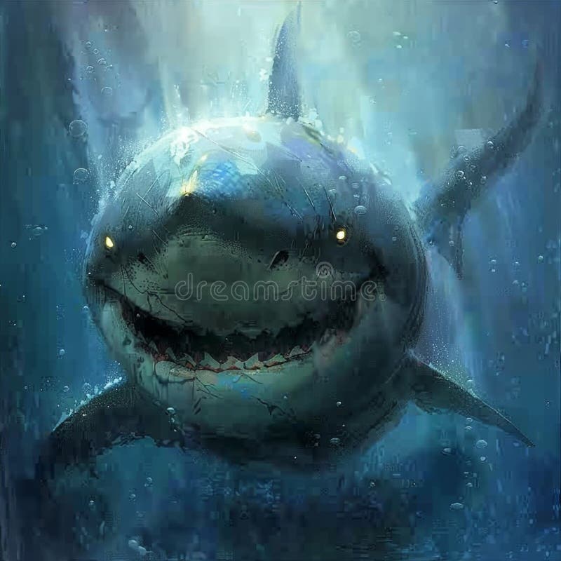 Smiley Face Swimming with a Shark in the Ocean Stock Illustration ...