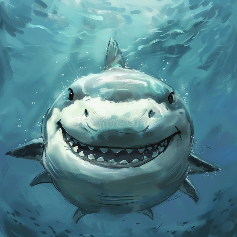 Smiley Face Swimming with Shark in Ocean Stock Illustration ...