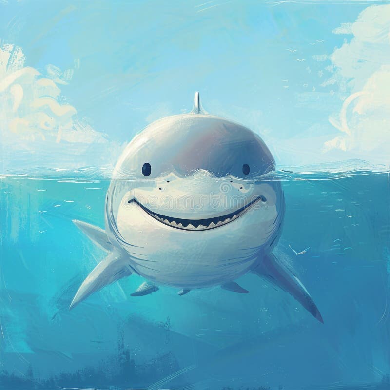 Smiley Face Swimming with Shark in Ocean Stock Illustration ...