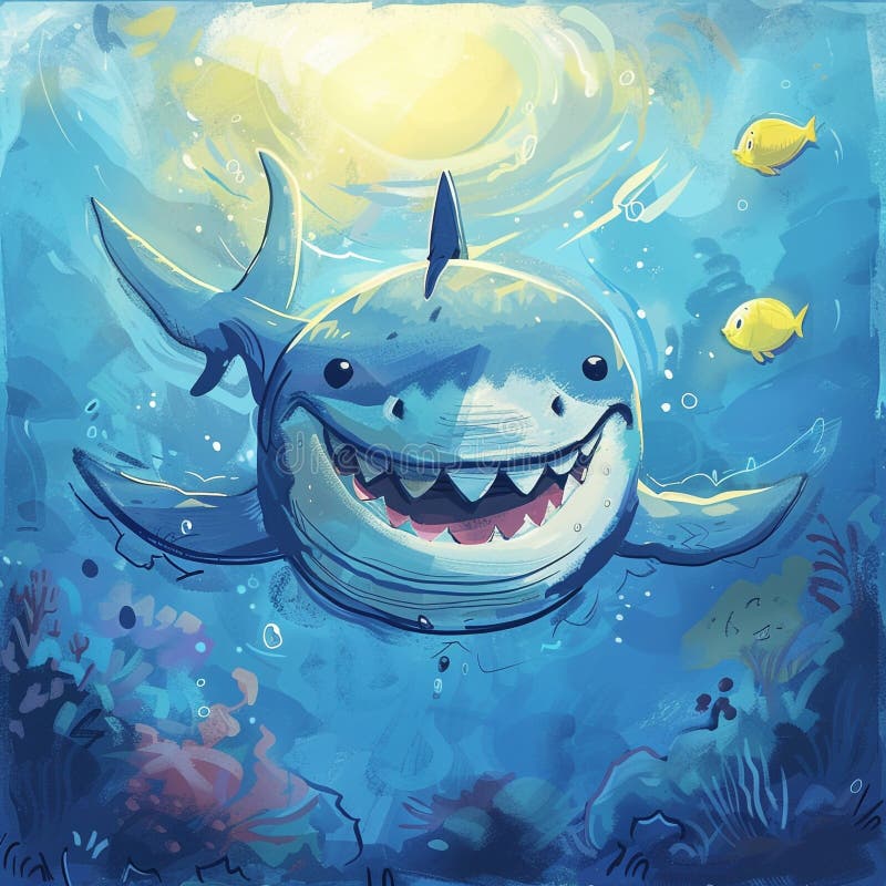 Smiley Face Swimming with Shark in Ocean Stock Illustration ...