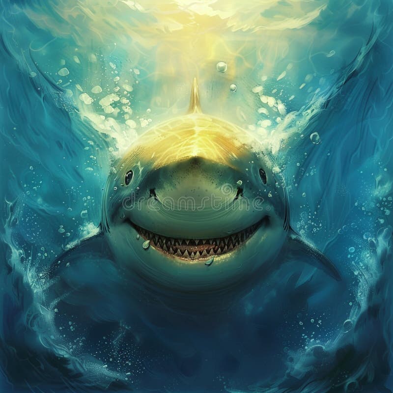 Smiley Face Swimming with Shark in Ocean Stock Illustration ...