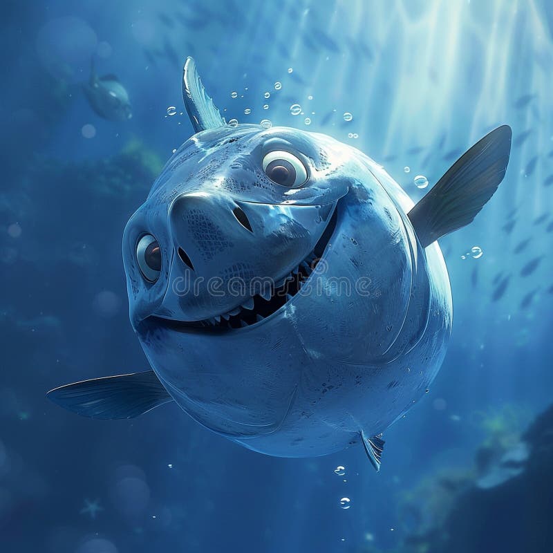 Smiley Face Swimming with Tuna in the Ocean Stock Illustration ...