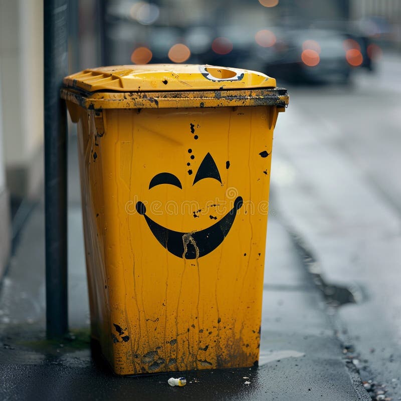 Smiley Face Taking Out the Garbage from a Trash Can Stock Illustration ...