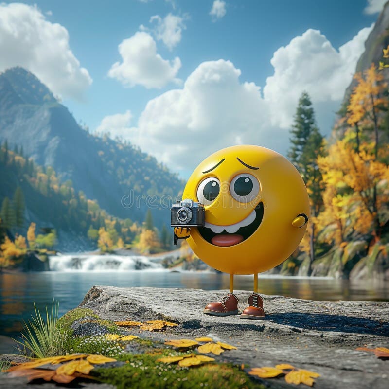 Smiley Face Taking Photos in a Scenic Location Stock Illustration ...