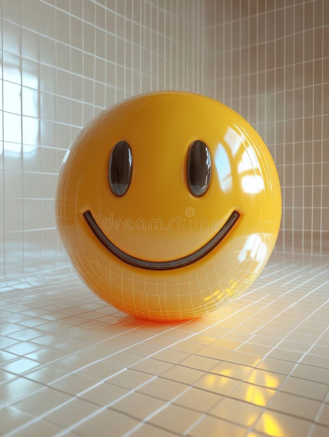 Smiley Face on Tiled Surface, Shiny and Reflective. Stock Image - Image ...