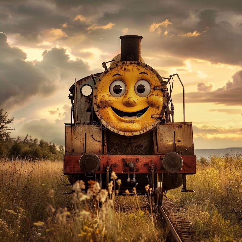 Smiley Face Traveling by Train on Railway Stock Illustration - Illustration of friendly ...