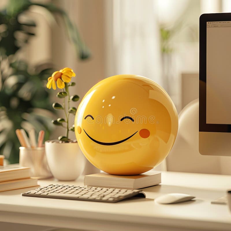 Smiley Face Using a Computer Working on a Project Stock Illustration ...