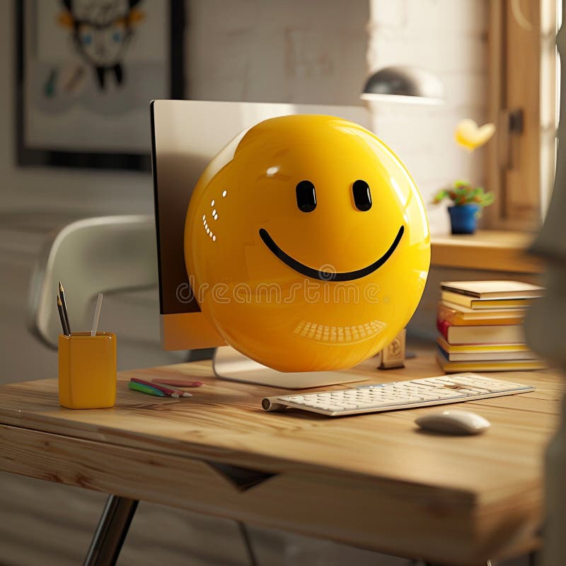 Smiley Face Using a Computer Working on a Project Stock Illustration ...