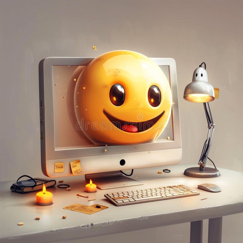 Smiley Face Using a Computer Working on a Project Stock Illustration ...