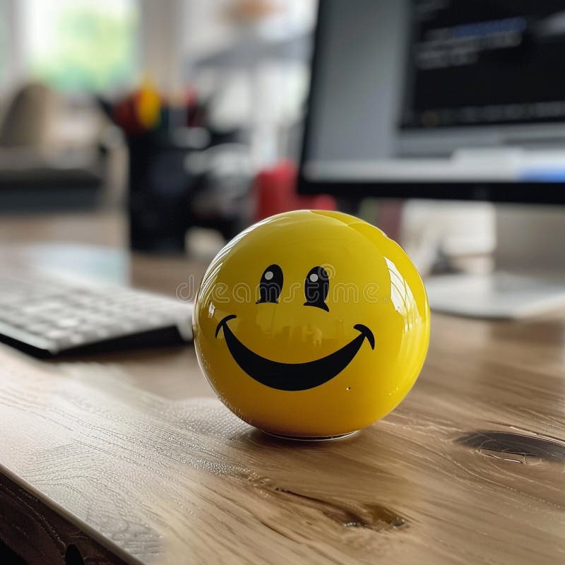 Smiley Face Using a Computer Working on a Project Stock Illustration ...