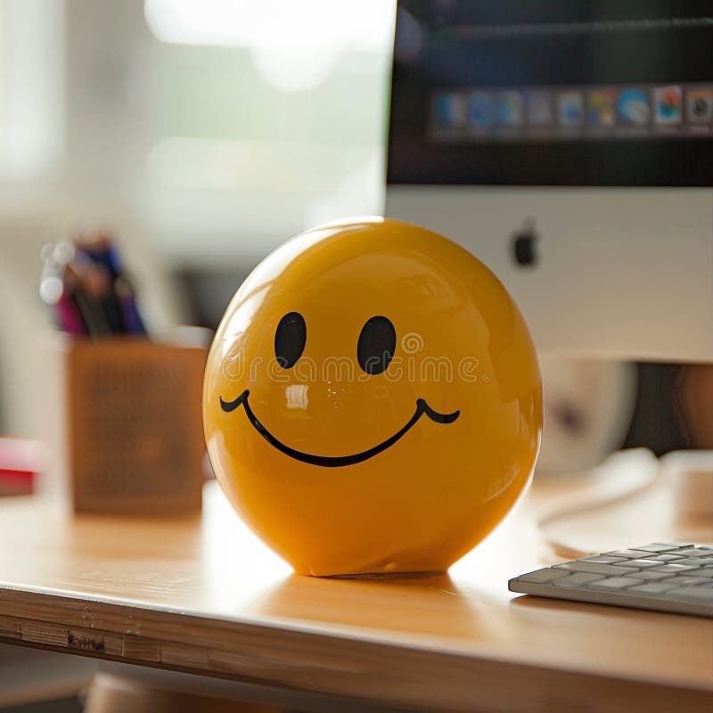 Smiley Face Using a Computer Working on a Project Stock Illustration ...