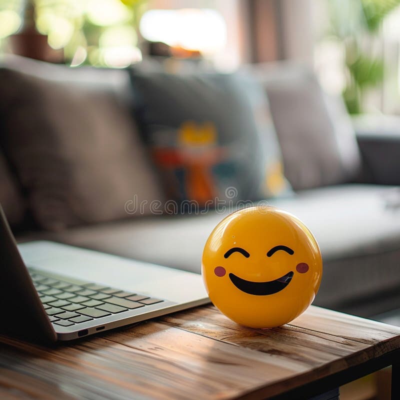 Smiley Face Using Laptop for Video Conferencing Stock Illustration ...