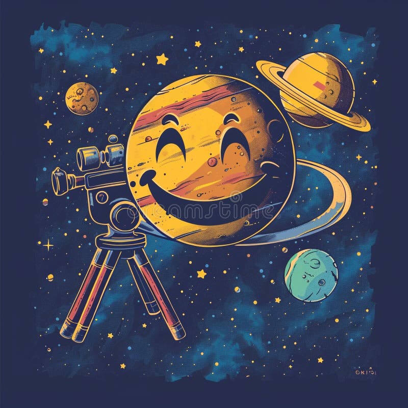 Smiley Face Using Telescope To Discover New Planets Stock Illustration ...