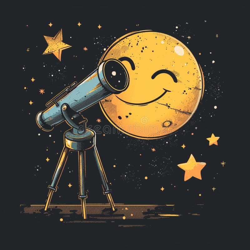 Smiley Face Using Telescope To Gaze at Stars Stock Illustration ...