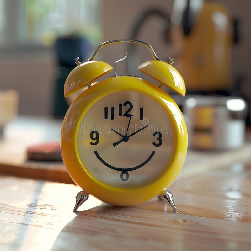 Smiley Face Waking Up Early with Alarm Clock Stock Illustration ...