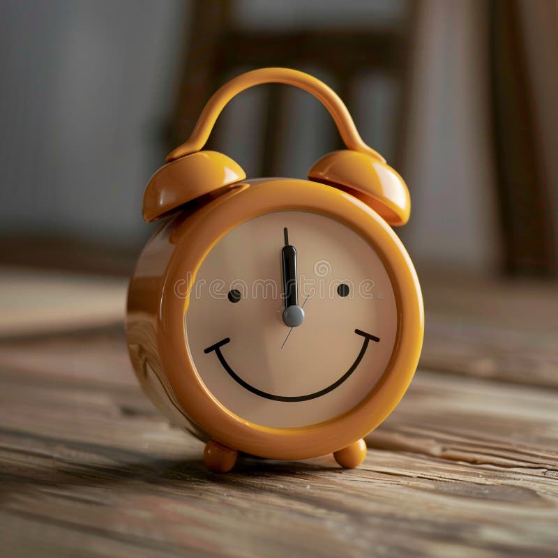 Smiley Face Waking Up Early with Alarm Clock Stock Illustration ...