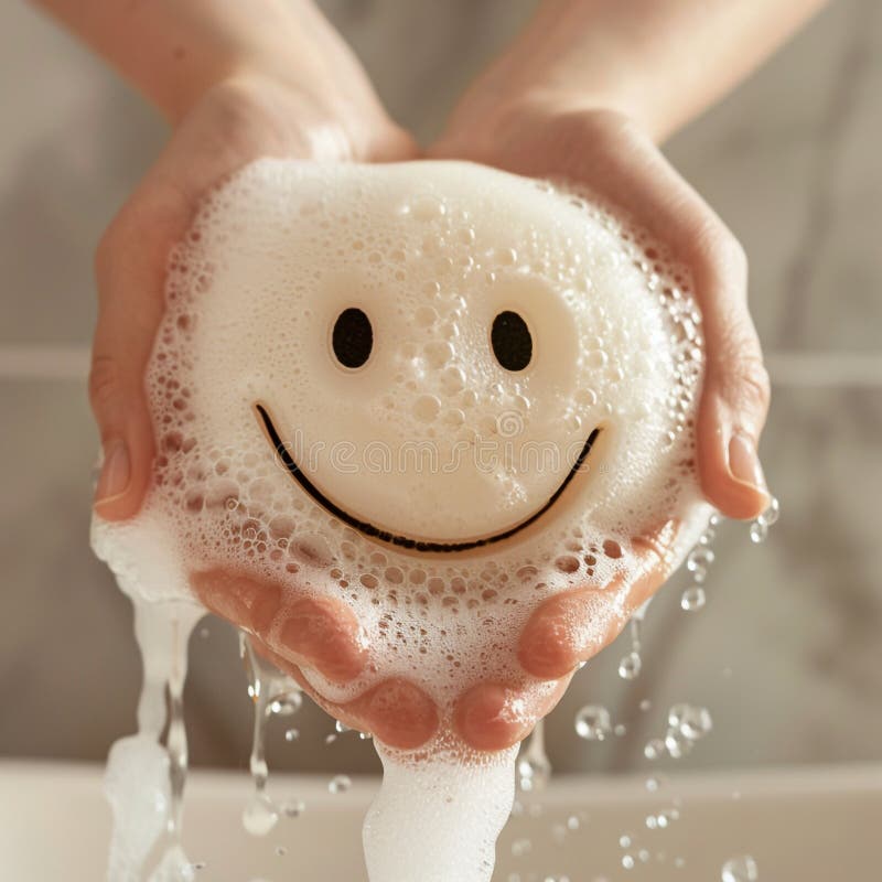 Smiley Face Washing Hands with Soap Stock Illustration - Illustration ...