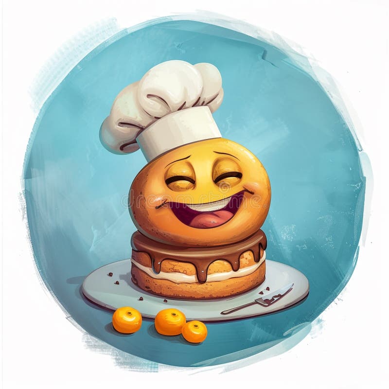 Smiley Face Wearing Chef S Hat Baking a Cake Stock Illustration ...