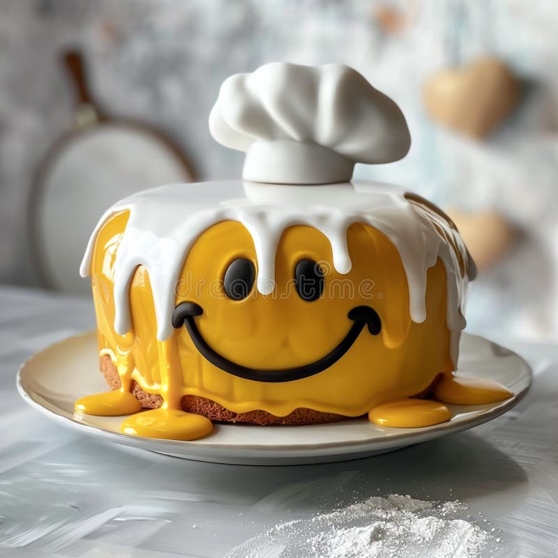 Smiley Face Wearing Chef S Hat Baking a Cake Stock Illustration ...