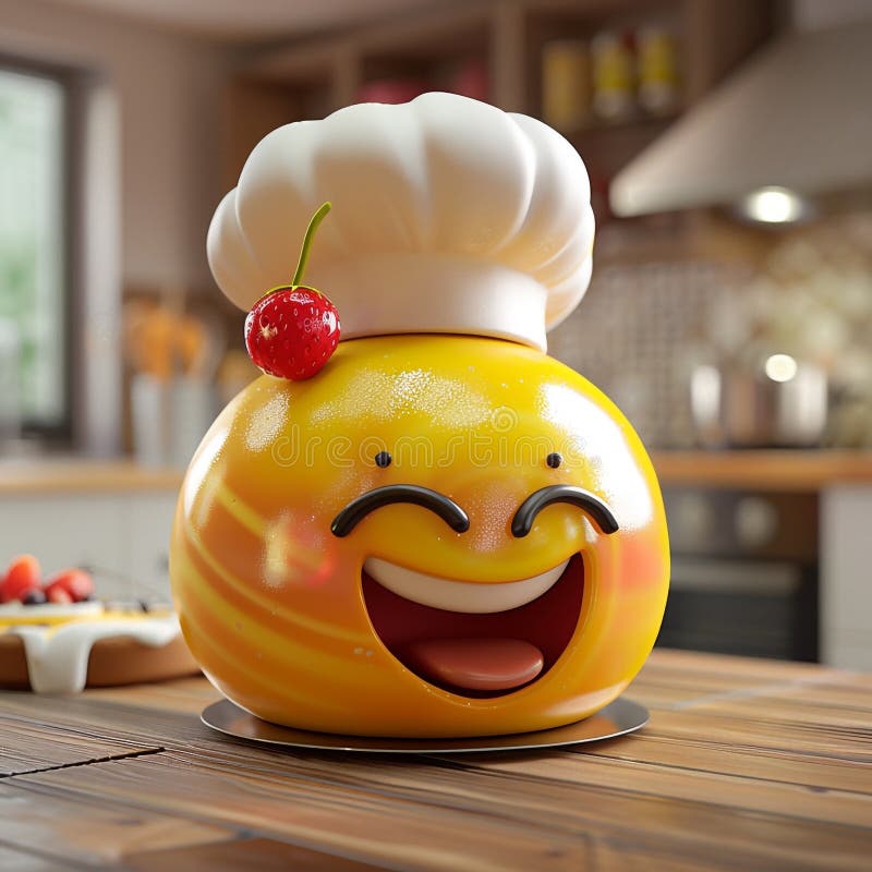 Smiley Face Wearing Chef S Hat Baking a Cake Stock Illustration ...
