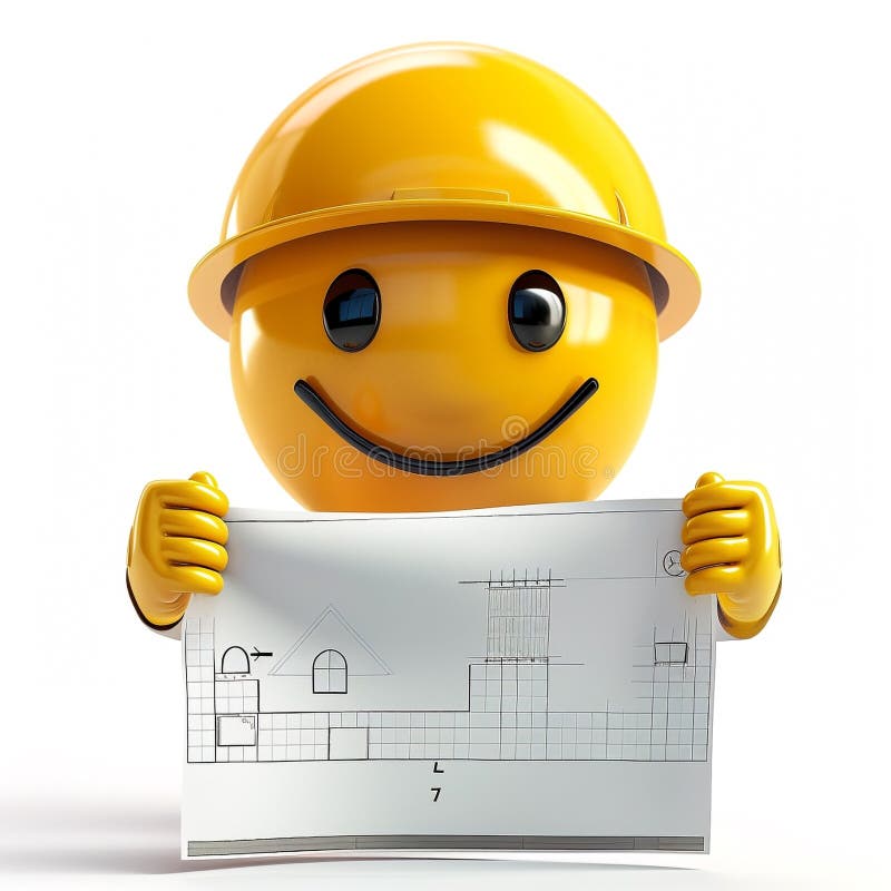 Smiley Face Wearing Construction Helmet Holding Blueprint Stock ...