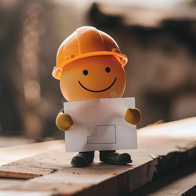 Smiley Face Wearing Construction Helmet Holding Blueprint Stock ...