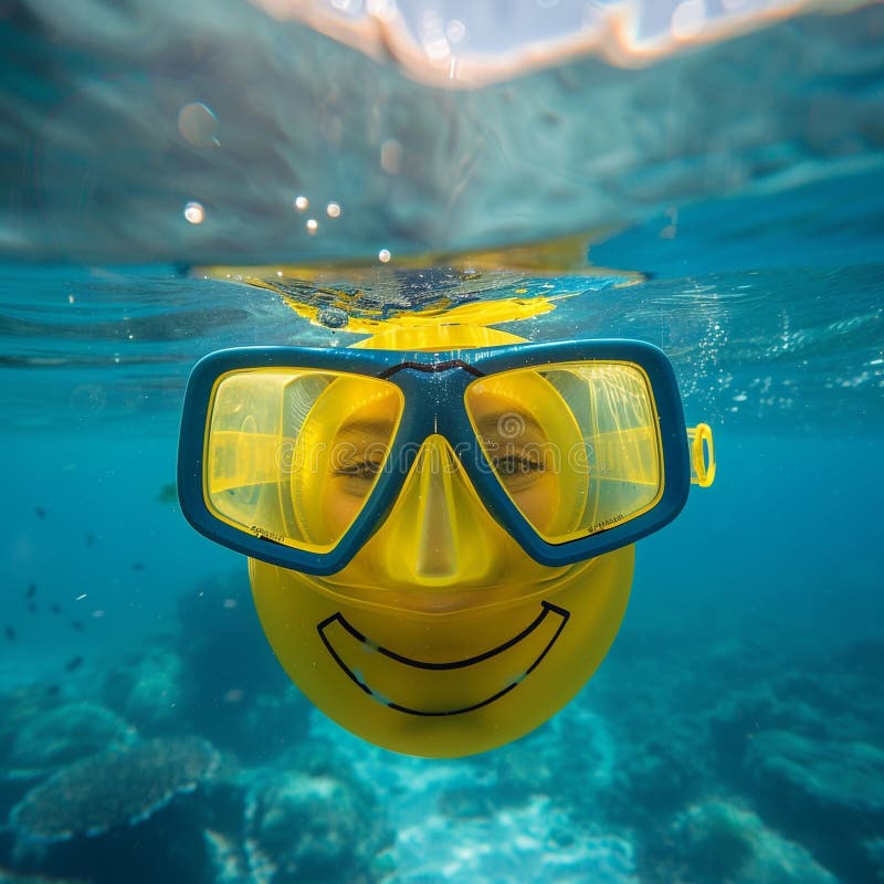 Smiley Face Wearing Diving Mask Exploring Ocean Stock Illustration ...