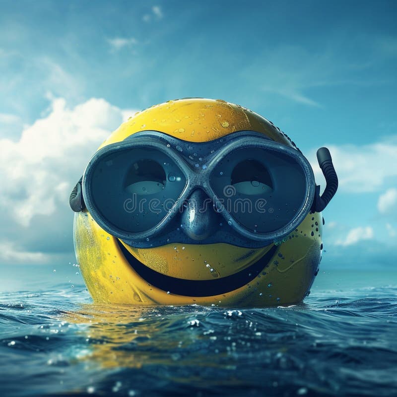Smiley Face Wearing Diving Mask Exploring Ocean Stock Illustration ...