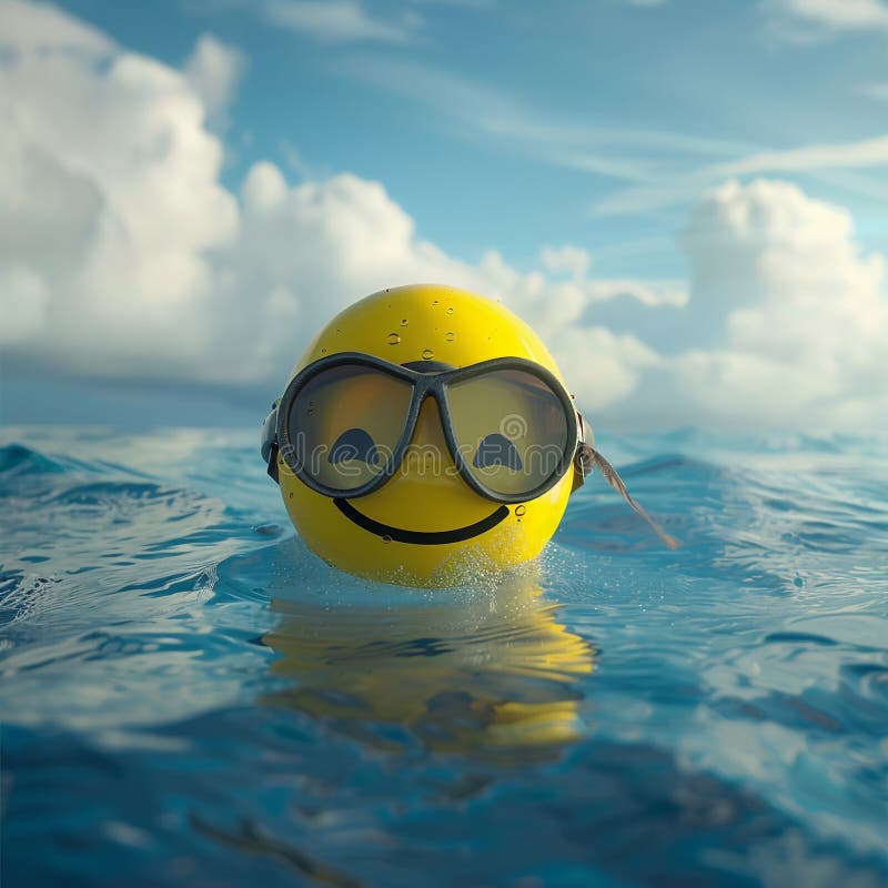 Smiley Face Wearing Diving Mask Exploring Ocean Stock Illustration ...