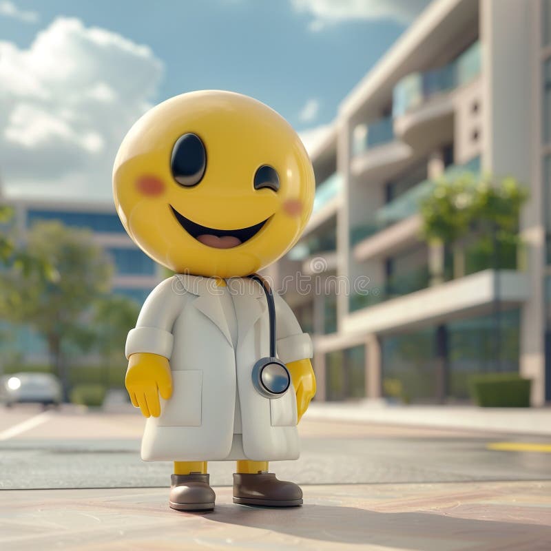 Smiley Face Wearing Stethoscope Stands in Front of Hospital Stock ...