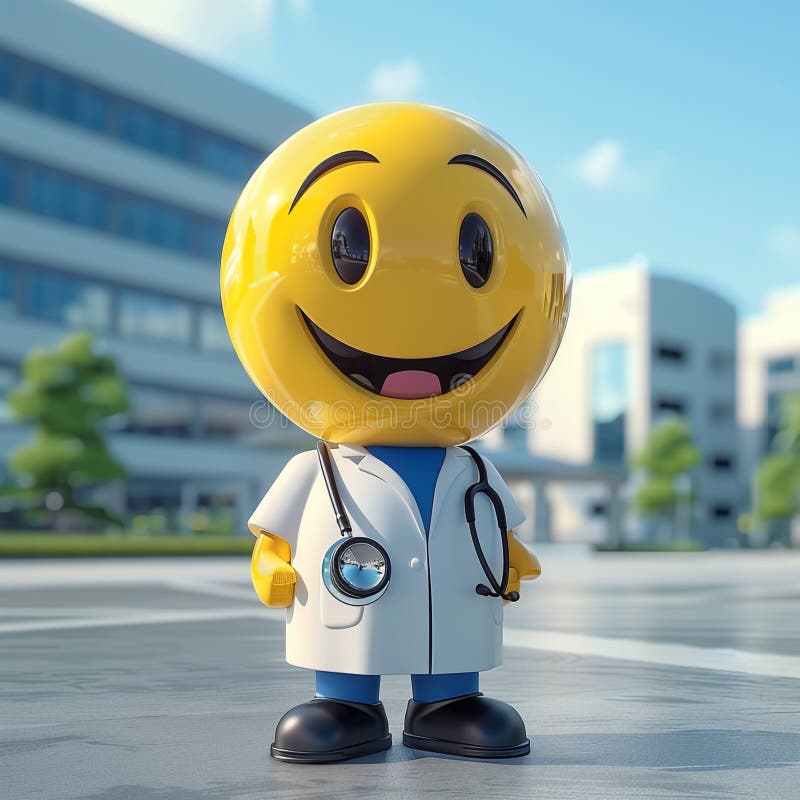 Smiley Face Wearing Stethoscope Stands in Front of Hospital Stock ...