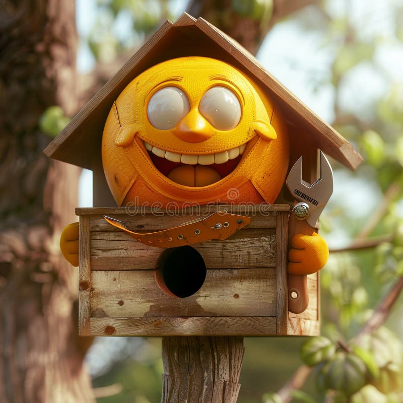 Smiley Face Wearing Toolbelt Building Birdhouse Stock Illustration ...