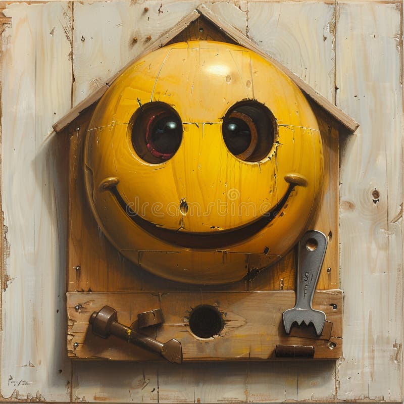 Smiley Face Wearing Toolbelt Building Birdhouse Stock Illustration ...