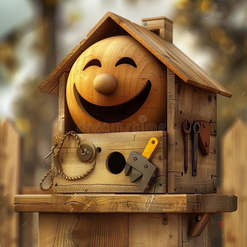 Smiley Face Wearing Toolbelt Building Birdhouse Stock Illustration ...