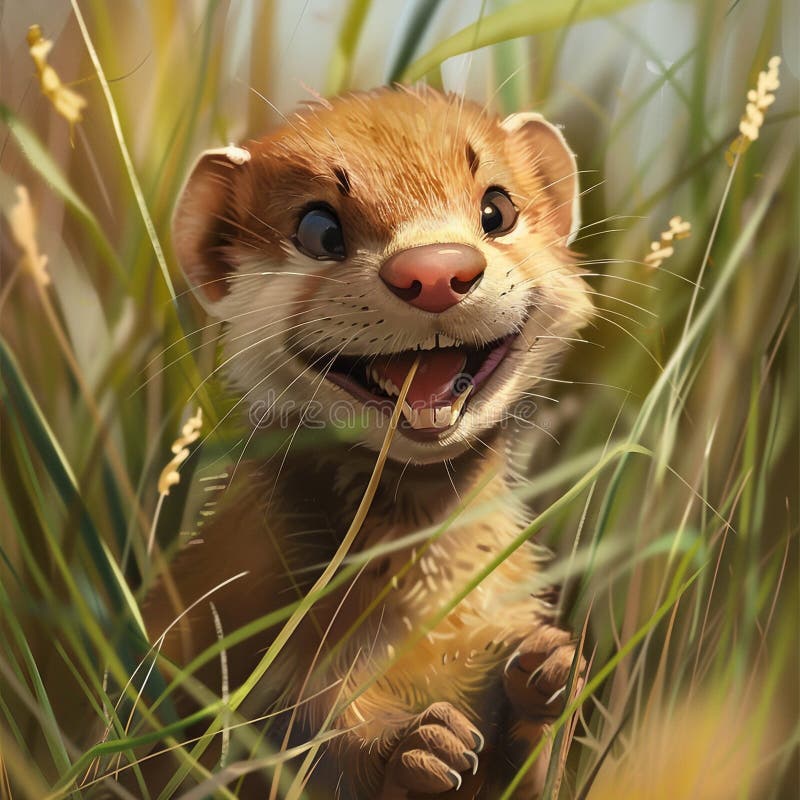Smiley Face Weasel Slipping through Grass Stock Illustration ...
