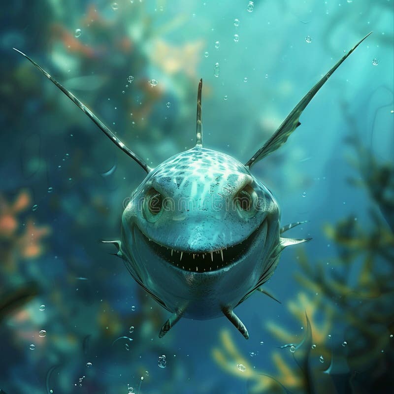 Smiley Face Wielding Swordfish Cutting through the Sea Stock ...