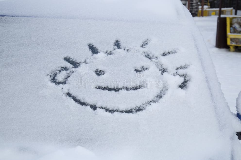 Smiley Face on the Windshield of the Car. the Driver is Driving a Car ...