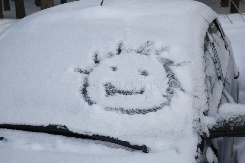 Smiley Face on the Windshield of the Car. the Driver is Driving a Car ...