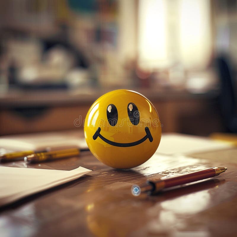 Smiley Face Working at a Desk on a Project Stock Illustration ...