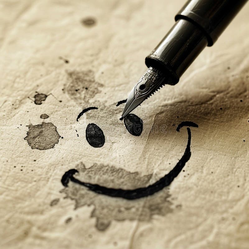 Smiley Face Writing with Calligraphy Pen Stock Illustration ...