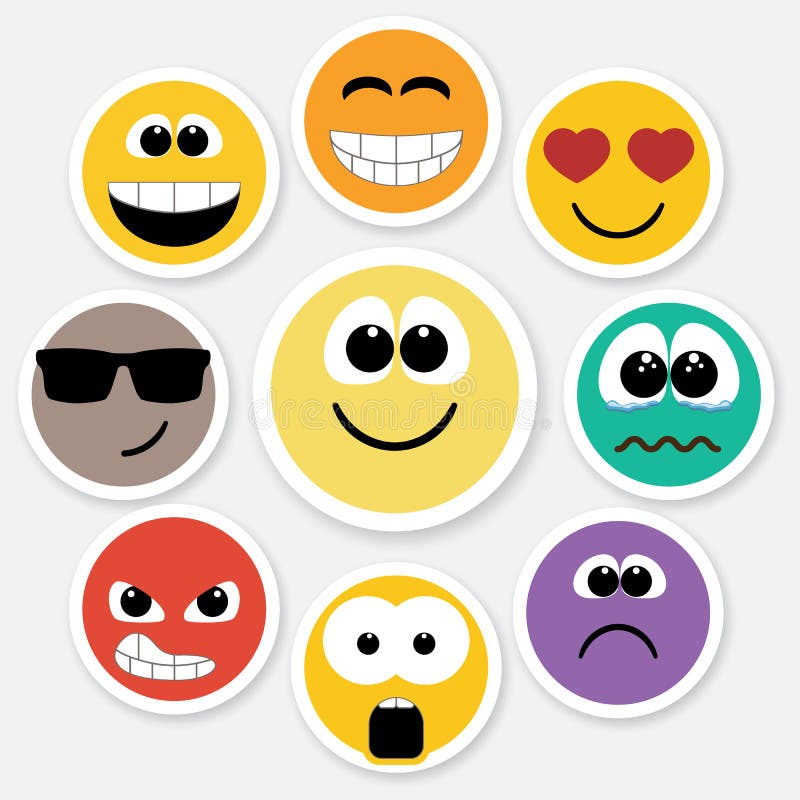 Smiley Faces Expressing Different Feelings, Colored Version Stock ...
