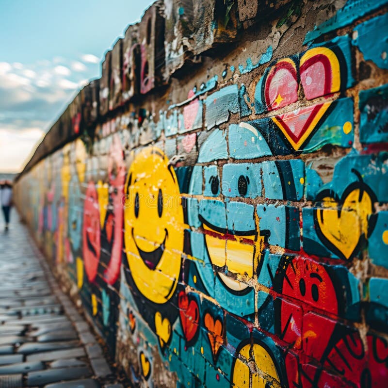 Smiley Faces Graffiti on Brick Wall Stock Illustration - Illustration ...