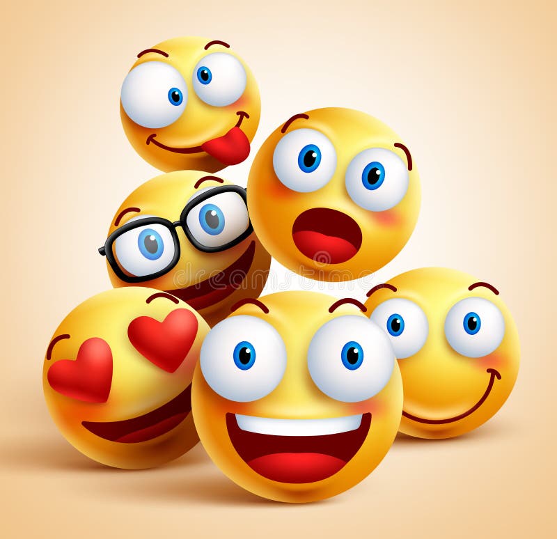 Smiley Faces Group Of Vector Emoticon Characters With Funny Facial
