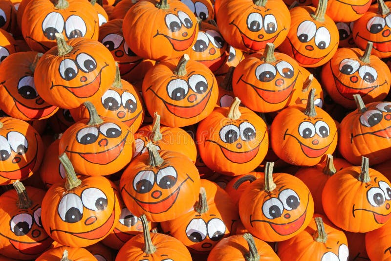 Smiley Faces Painted on Fresh Pumpkins Stock Image - Image of designed ...