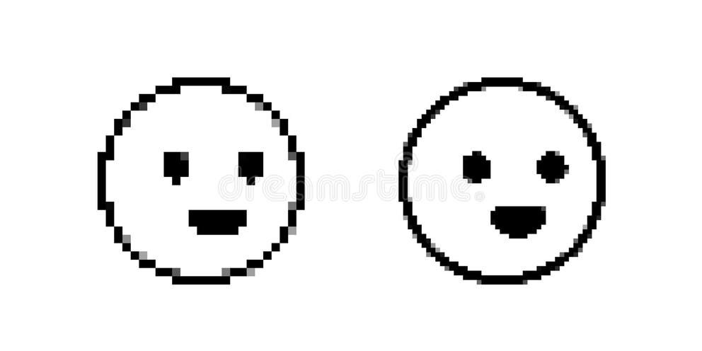 Smiley Faces in Pixel Art Style with Simple Features and Bold Outlines ...