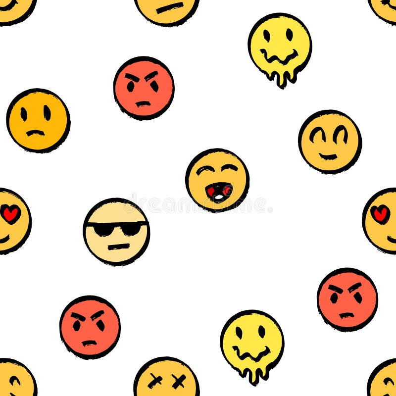 Smiley Faces Seamless Pattern with Emoji or Emoticons. Angry and Sad ...