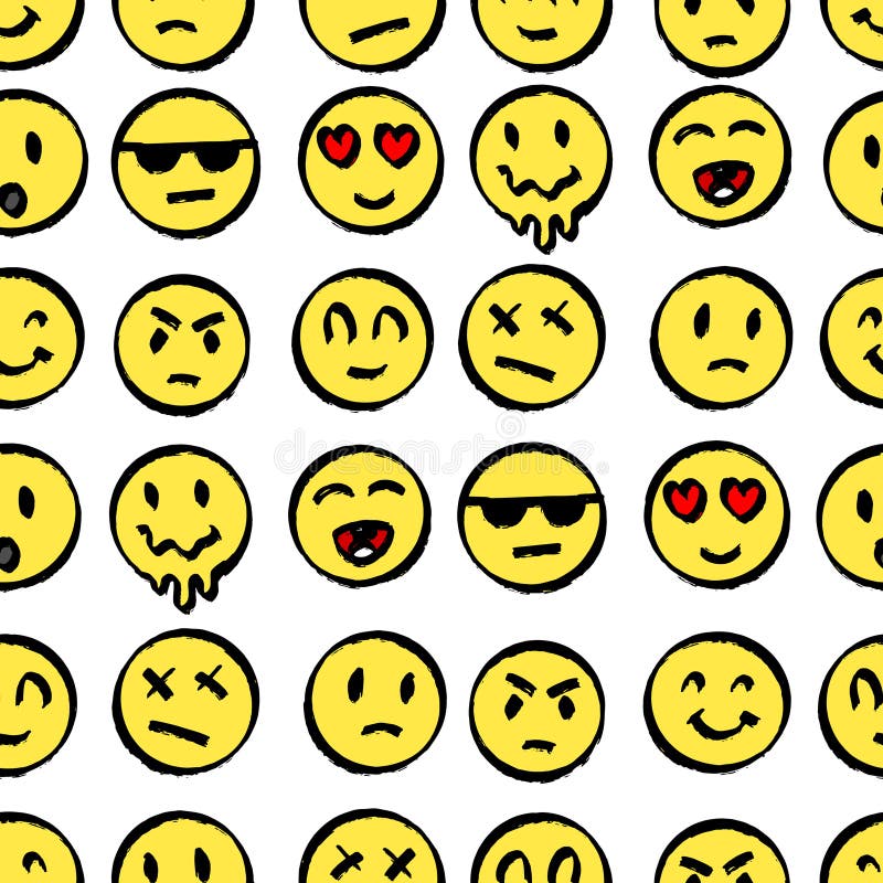 Smiley Faces Seamless Pattern with Emoji or Emoticons. Angry and Sad ...
